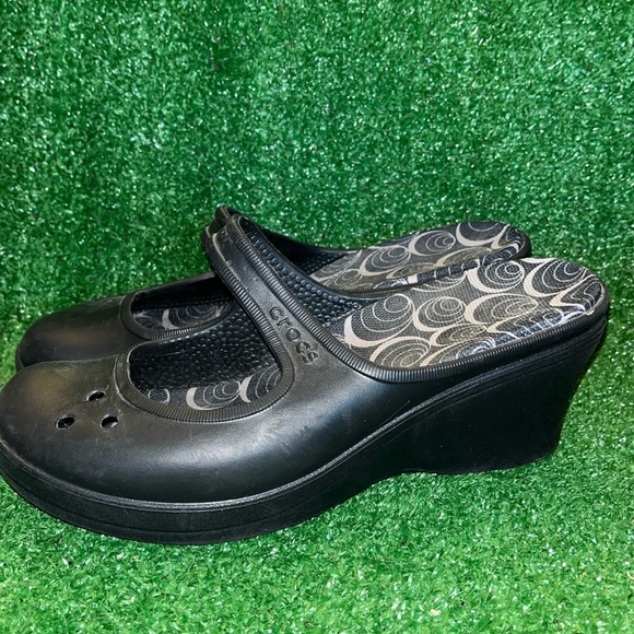 CROCS | Shoes | Crocs Francesblack Mary Jane Style Wedge Mule Size 9 ...
